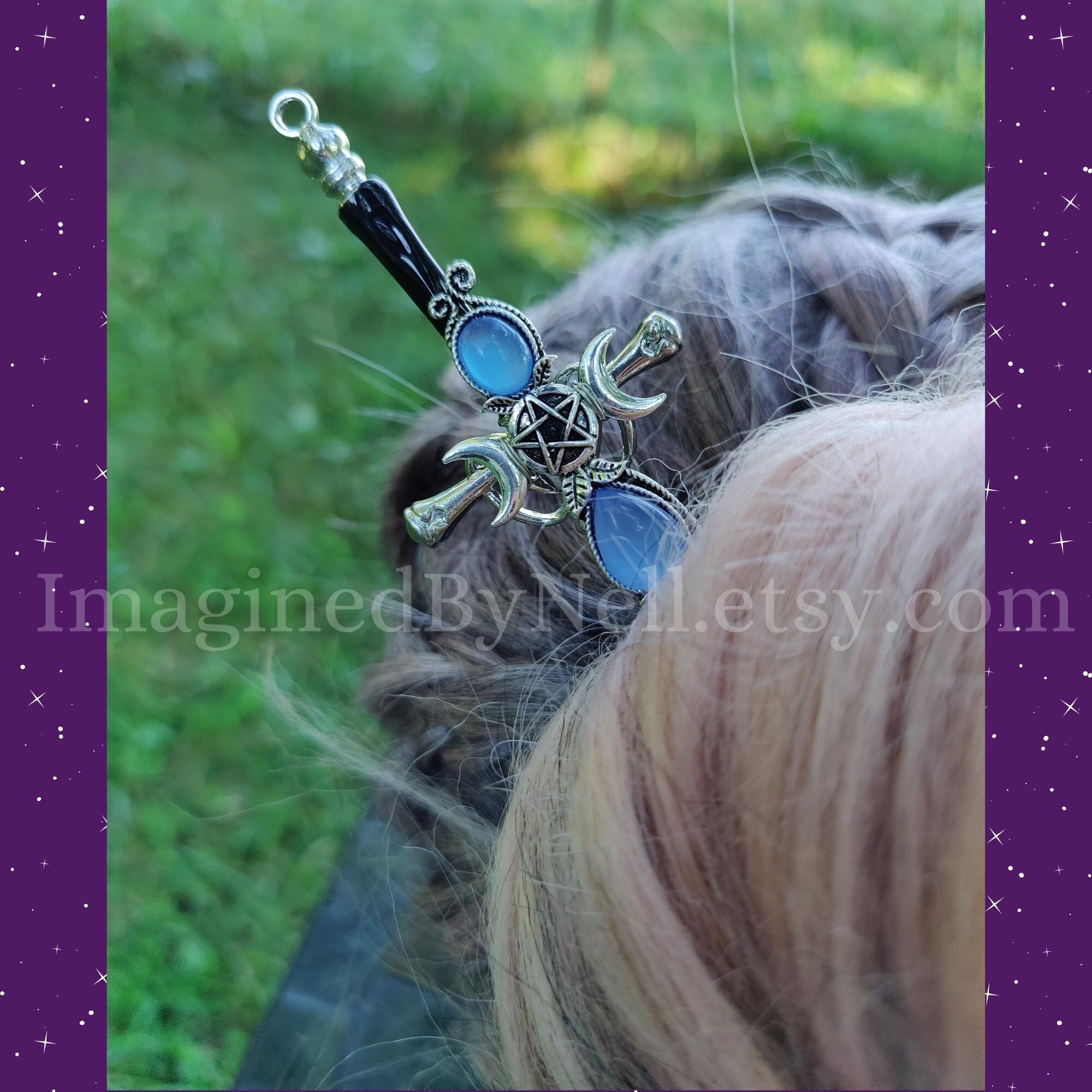 Blue Triple Moon Hair Dagger Witch Sword Hair Stick Hecate - Etsy
