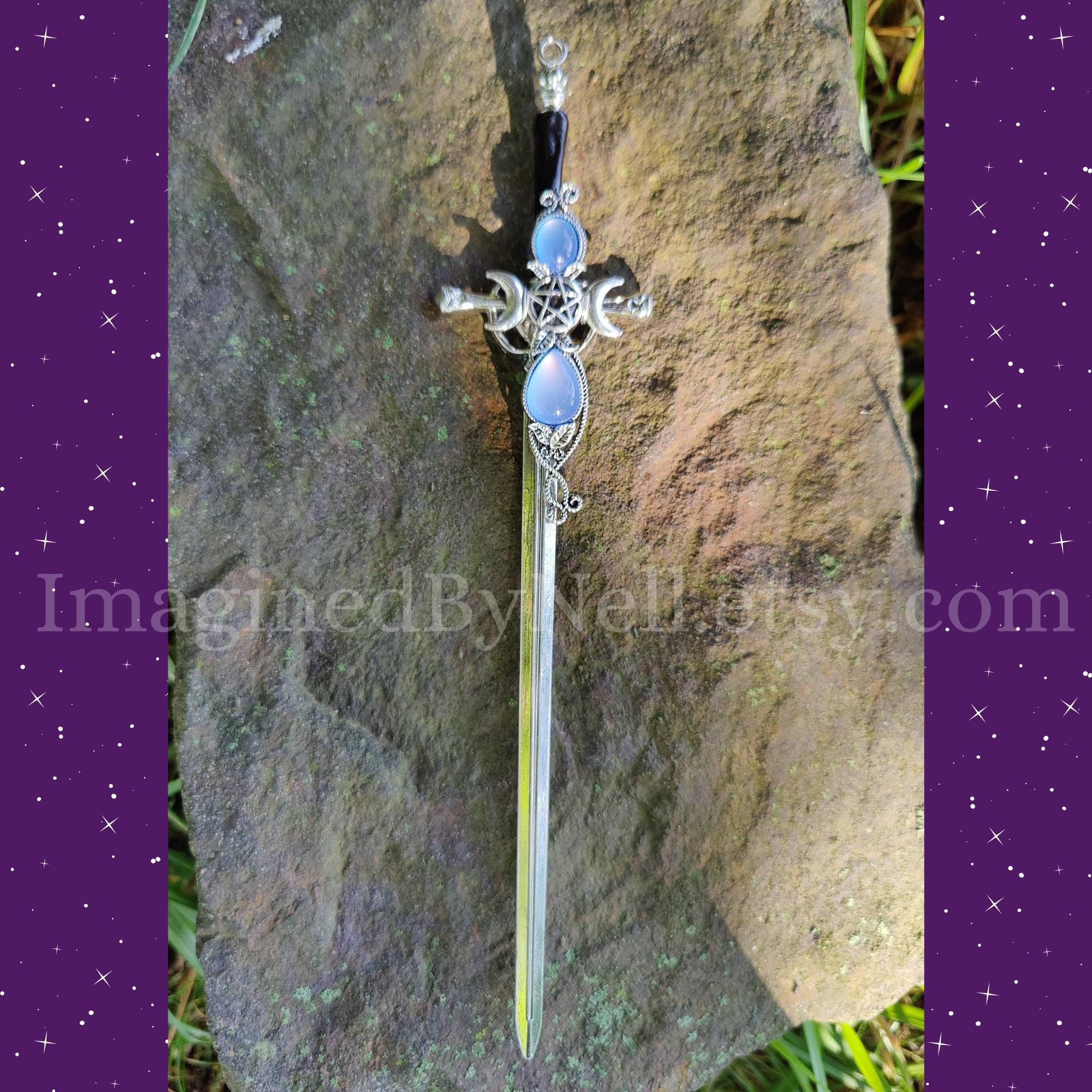 Blue Triple Moon Hair Dagger Witch Sword Hair Stick Hecate - Etsy