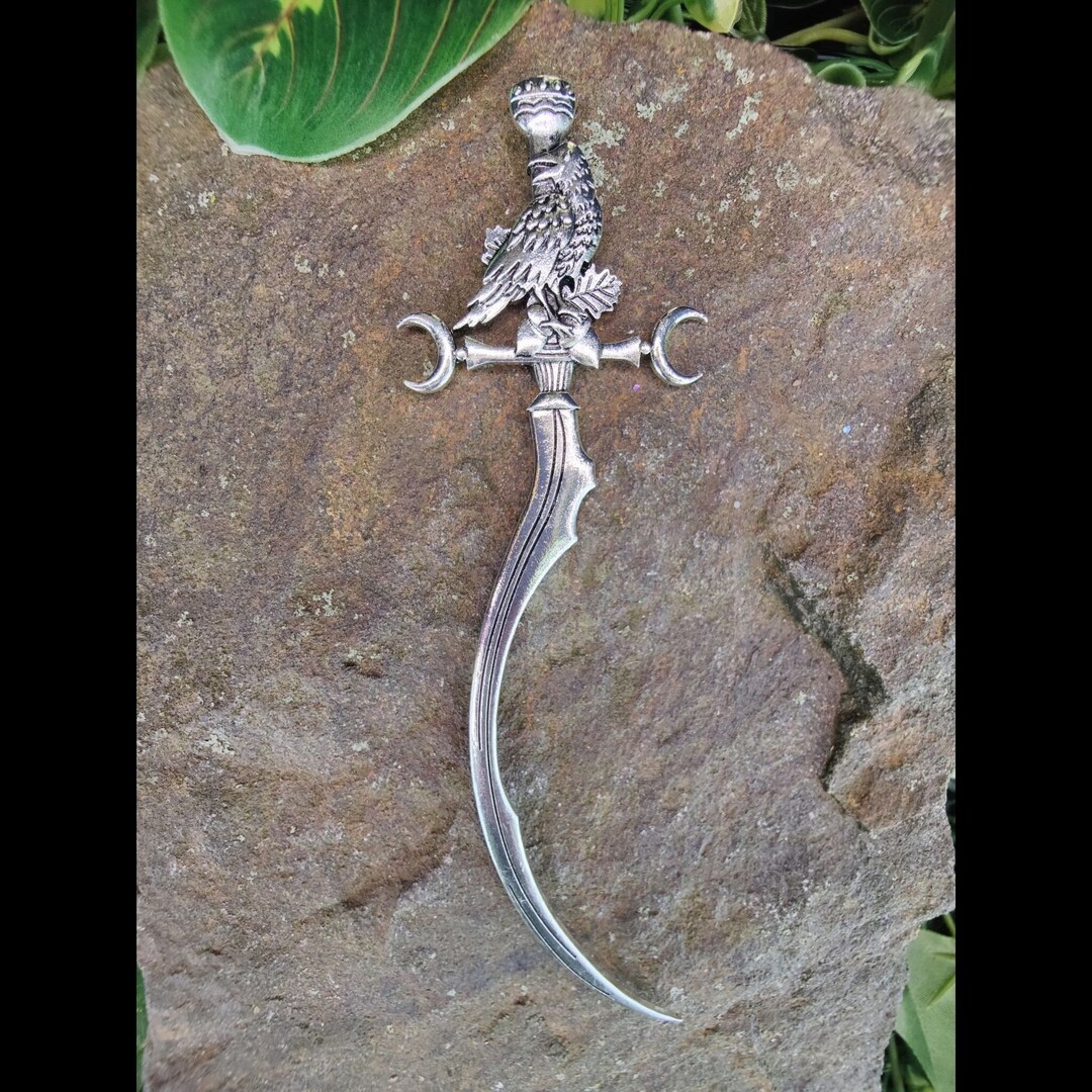 The Morrigan Sickle Hair Stick, Witch Athame, Witch Hair Stick, Sword ...