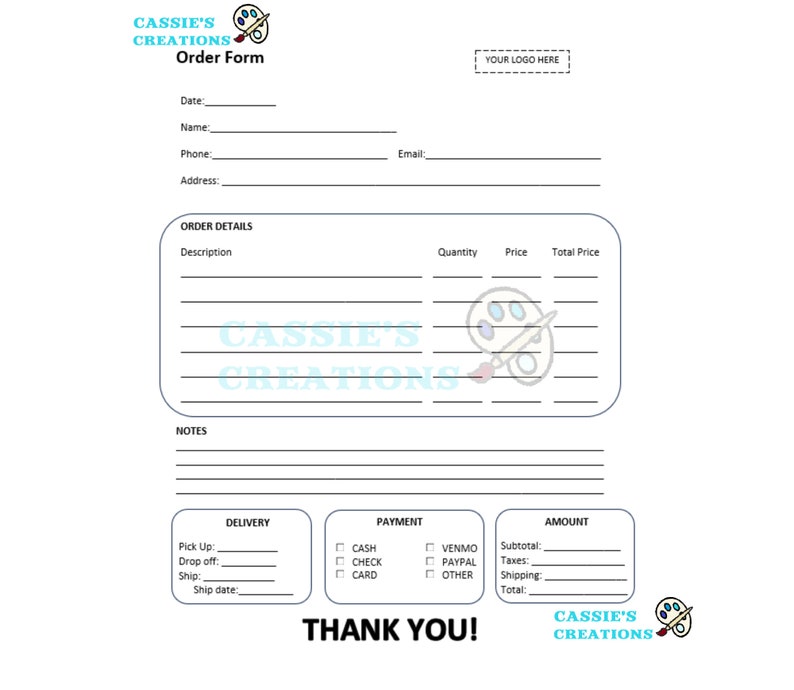 Custom Order Form With Logo and Color Choices PDF Download Small ...
