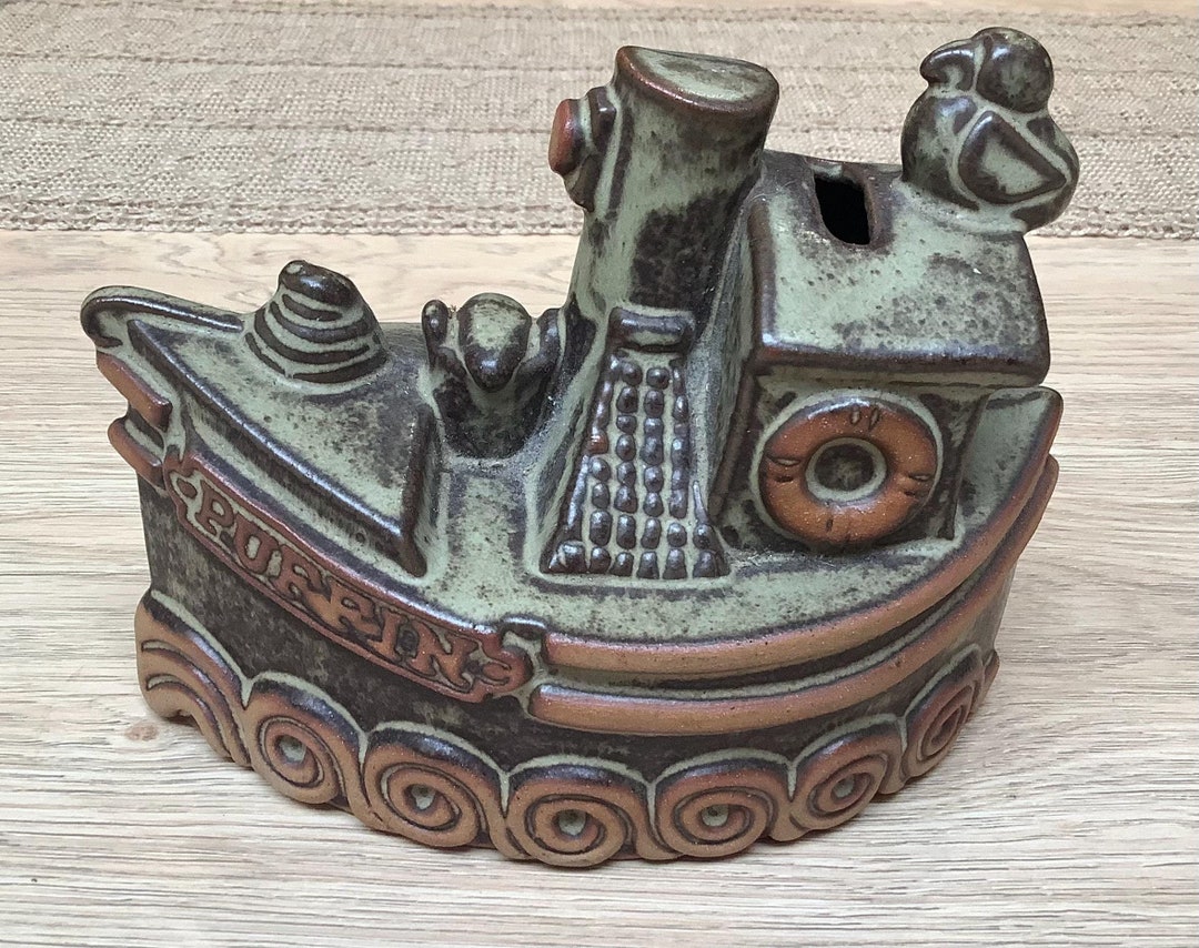 Tremar Pottery Puffin Boat Money Box - Etsy UK