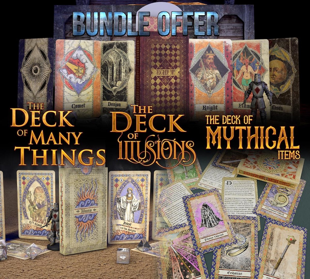 D&D Card Deck Bundle: Deck of Many Things, Illusions, Mythical Items - Etsy