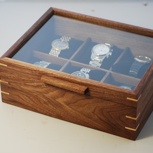 Walnut Watch Box With Glass Top-holds 6 Watches - Etsy