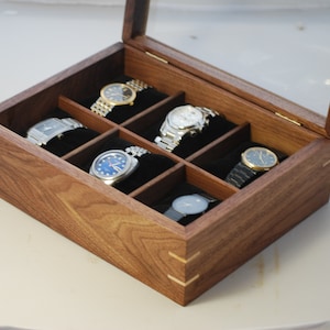 Walnut Watch Box With Glass Top-holds 6 Watches - Etsy
