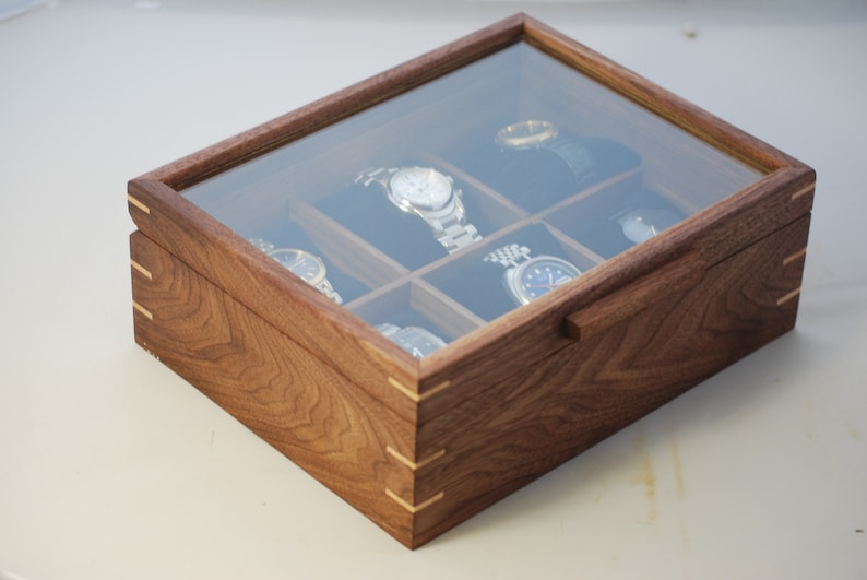 Walnut Watch Box With Glass Top-holds 6 Watches - Etsy