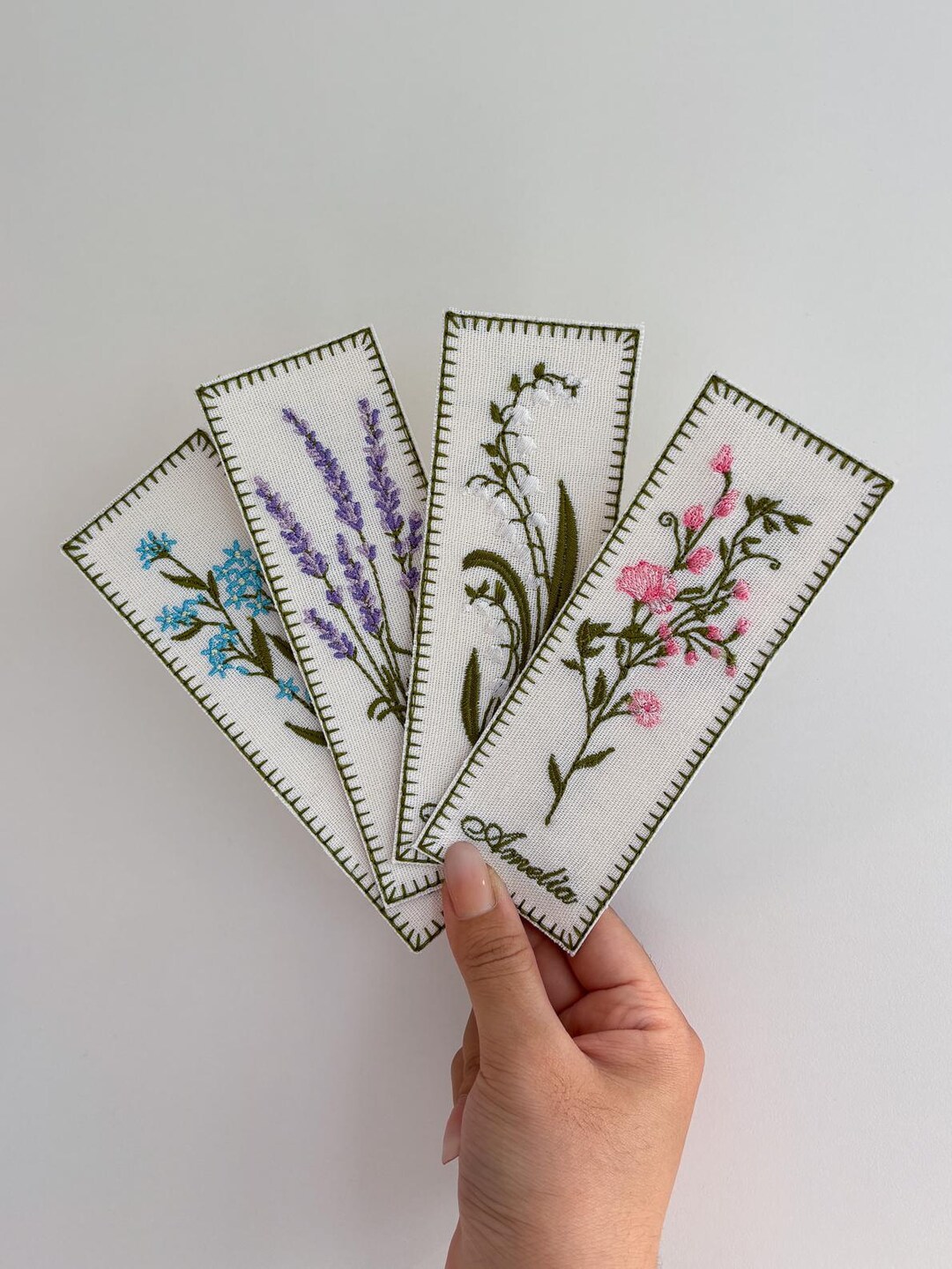 Personalized Floral Embroidered Bookmark, Custom Name Linen Bookmark ...
