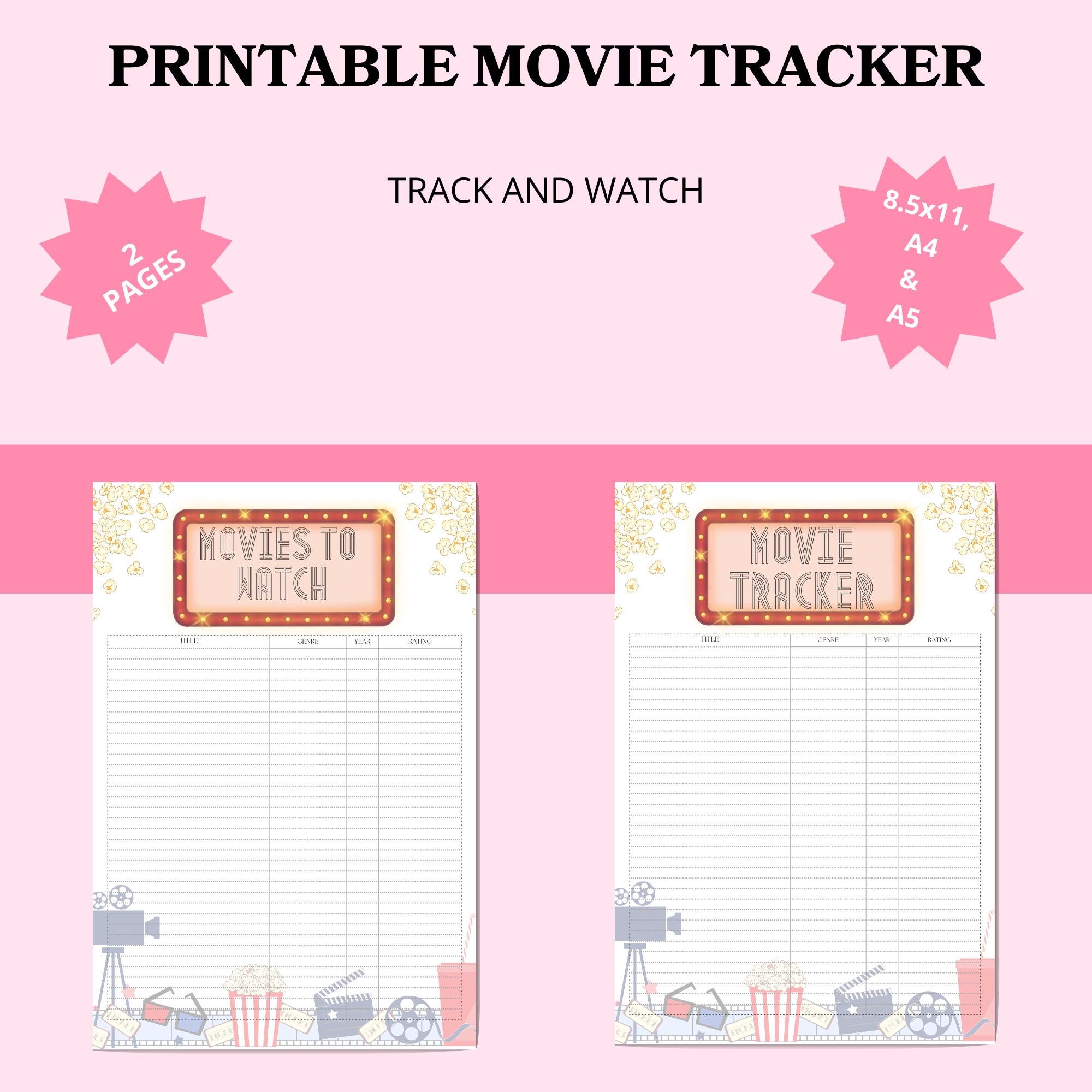 Digital Printable Movie Tracker Movie Log Template Film Watchlist ...