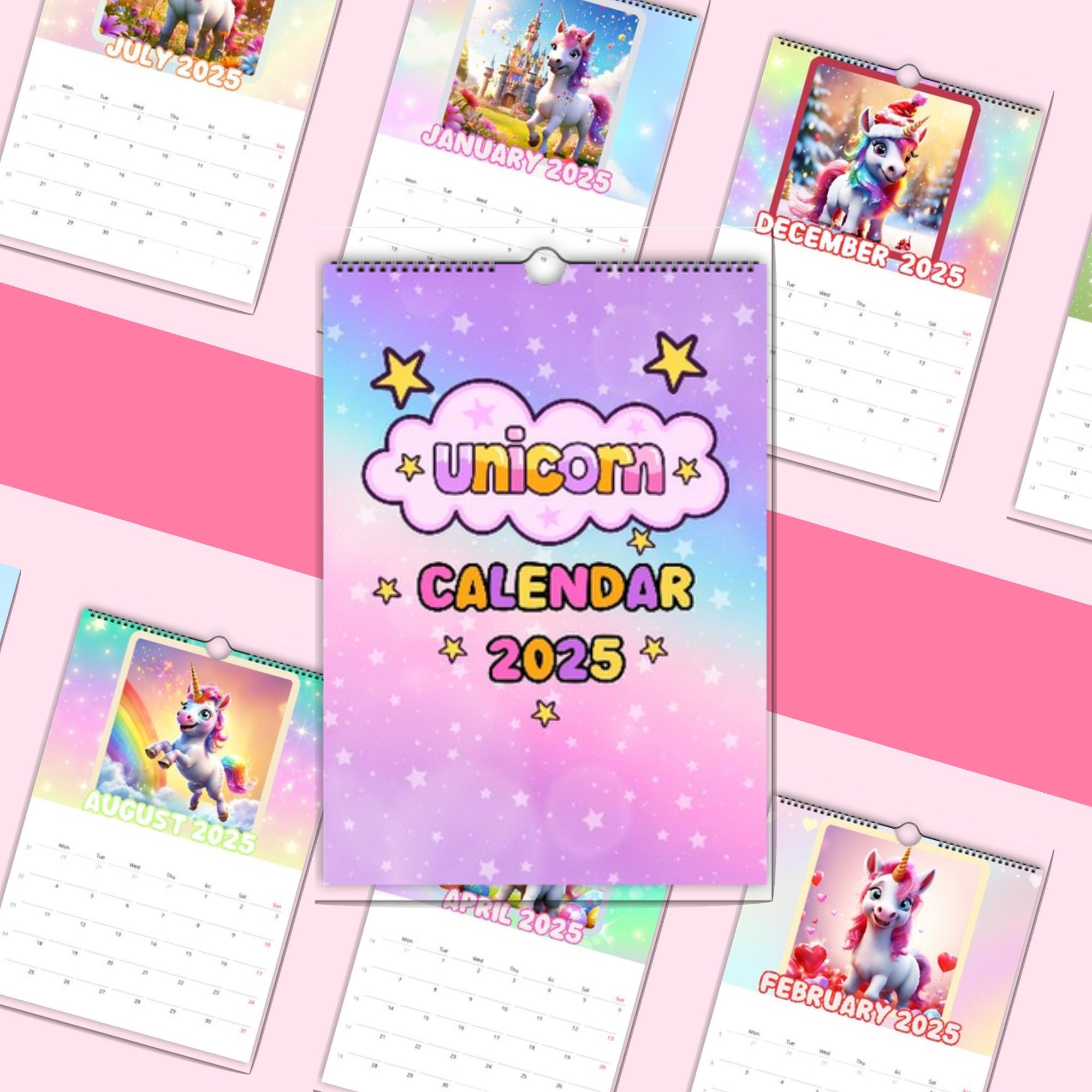 2025 Unicorn Wall Calendar A4 Size, Whimsical Unicorn Calendar for ...