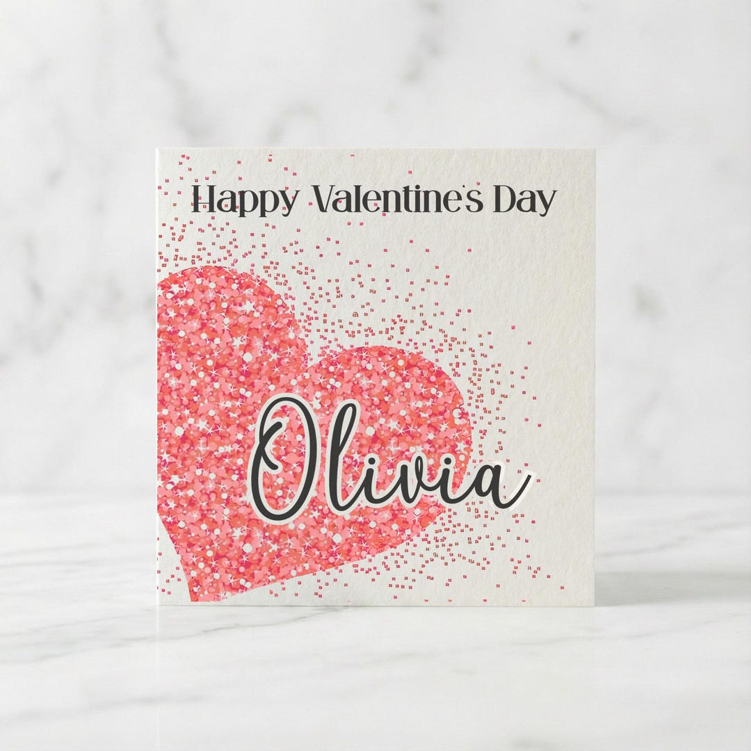 Personalised Valentine’s Day Card – Glitter Heart Name Card, Custom ...