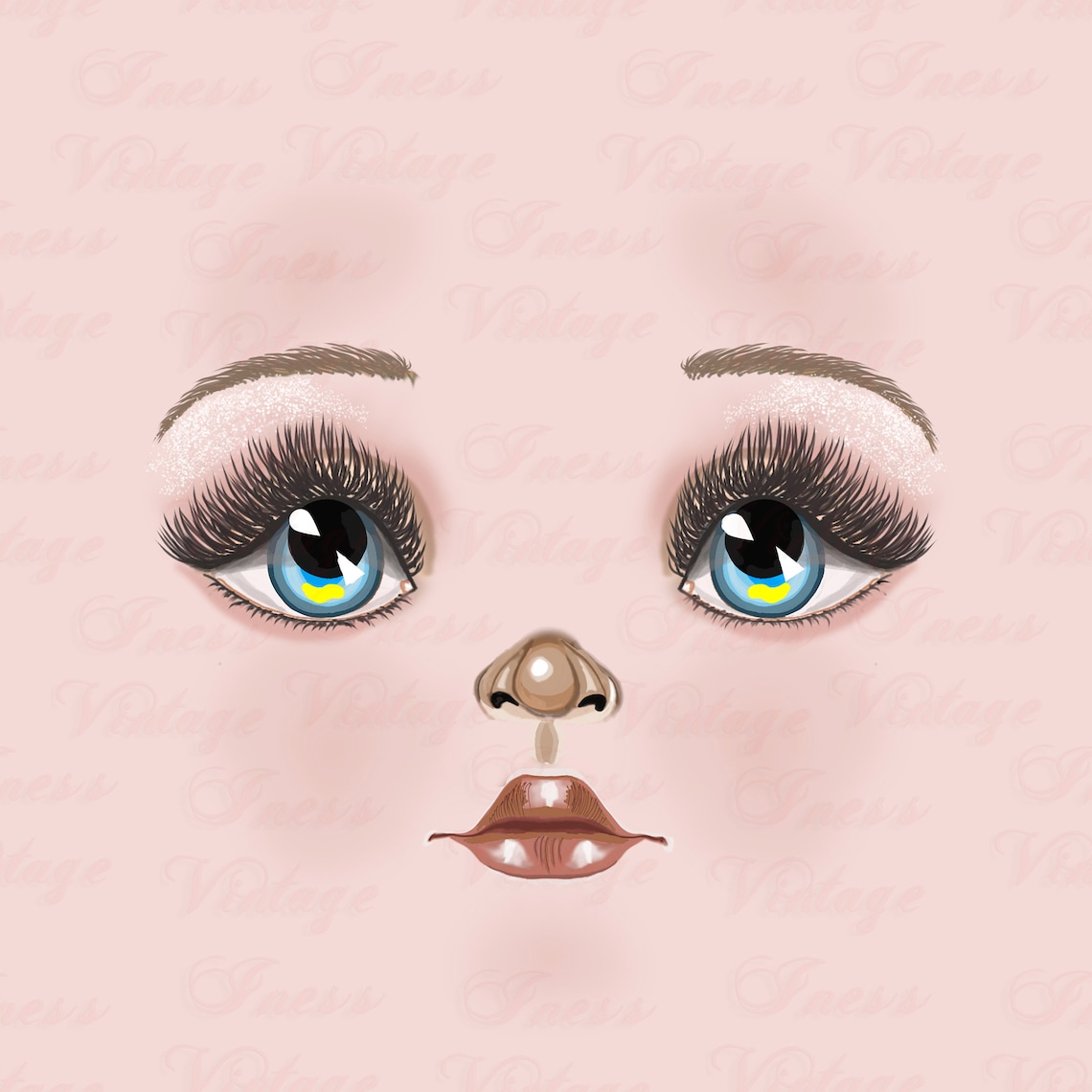 Doll Face Print Beautiful Face Clipart Eyes Lips Nose | Etsy