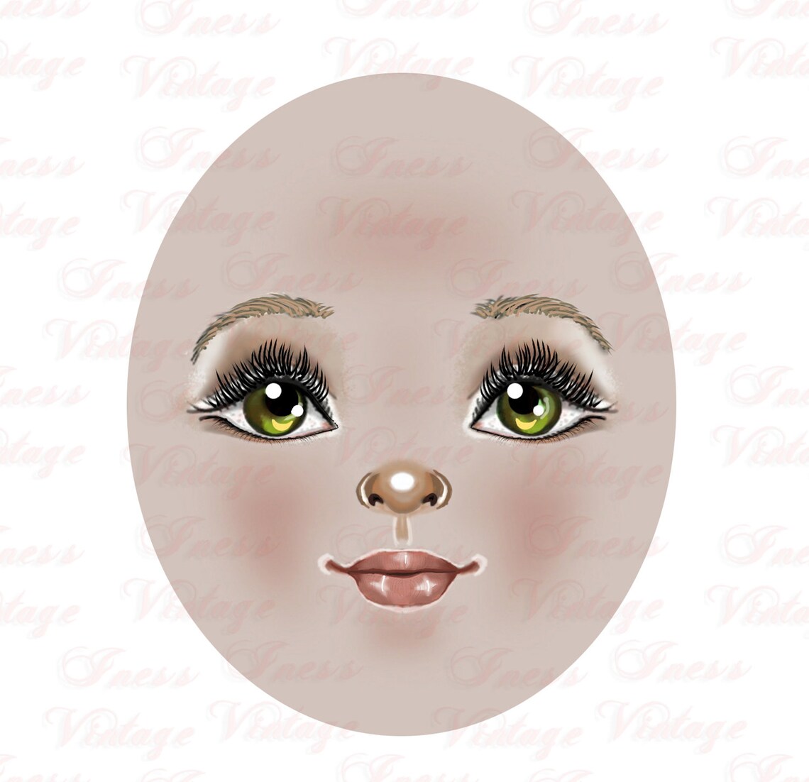 Doll Face Print, Facial Features on a Beige Background Doll Faces ...