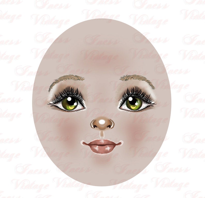 Doll Face Print, Facial Features on a Beige Background Doll Faces ...