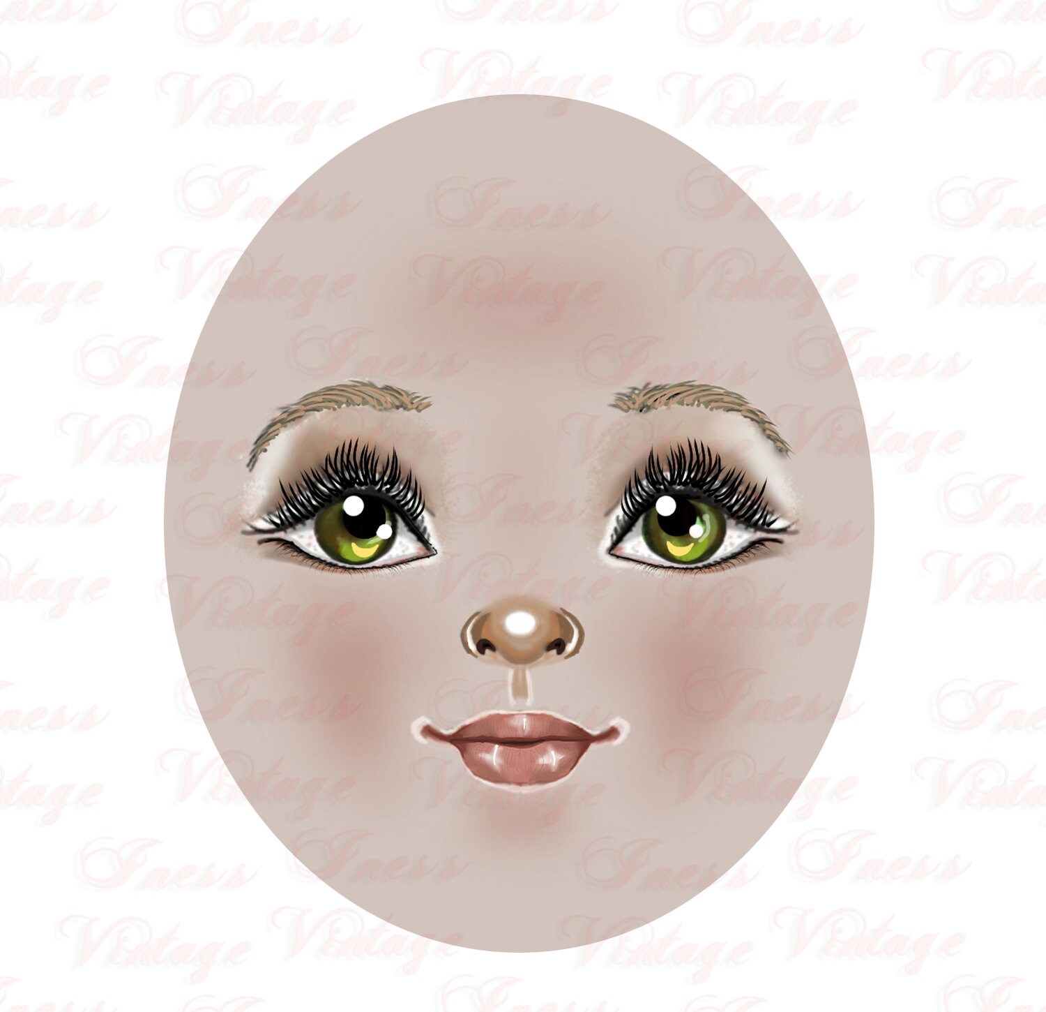 Doll Face Print, Facial Features on a Beige Background Doll Faces ...