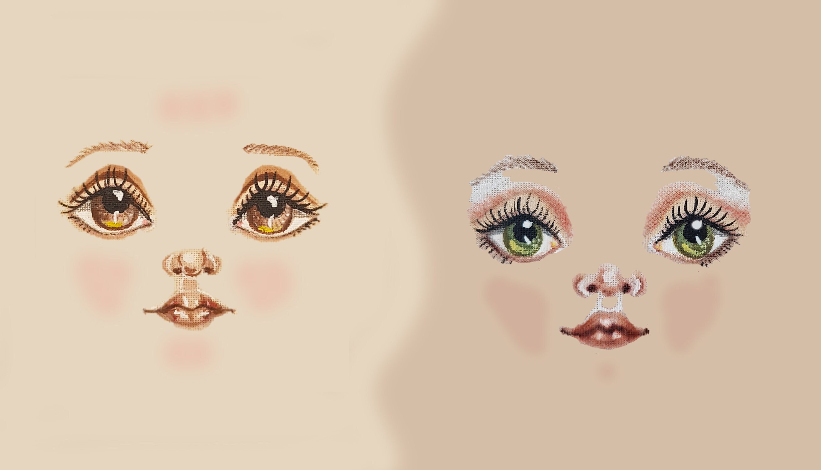 Beautiful Doll Faces Clipart Eyes Lips Nose Watercolor and - Etsy