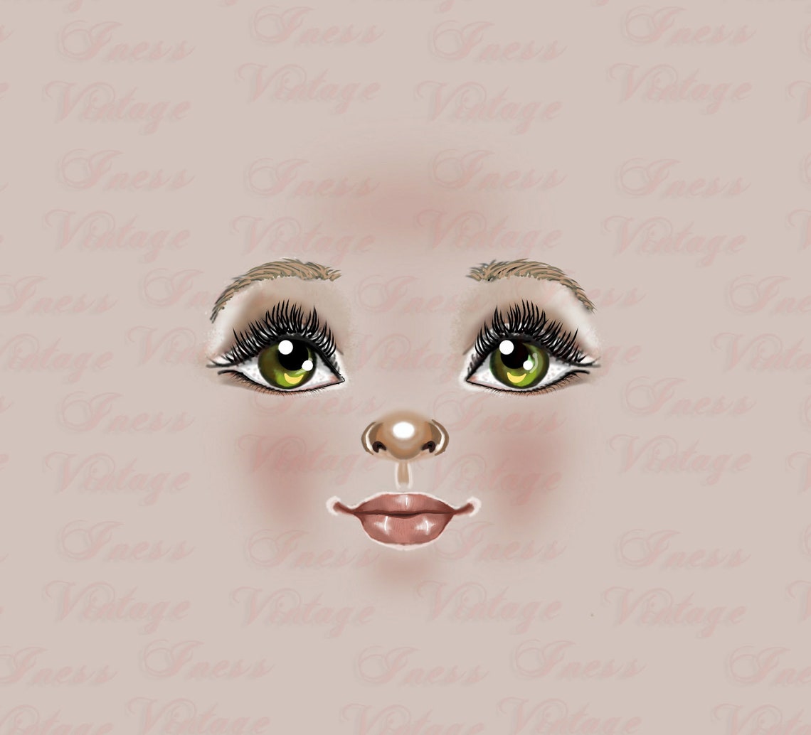 Doll Face Print, Facial Features on a Beige Background Doll Faces ...