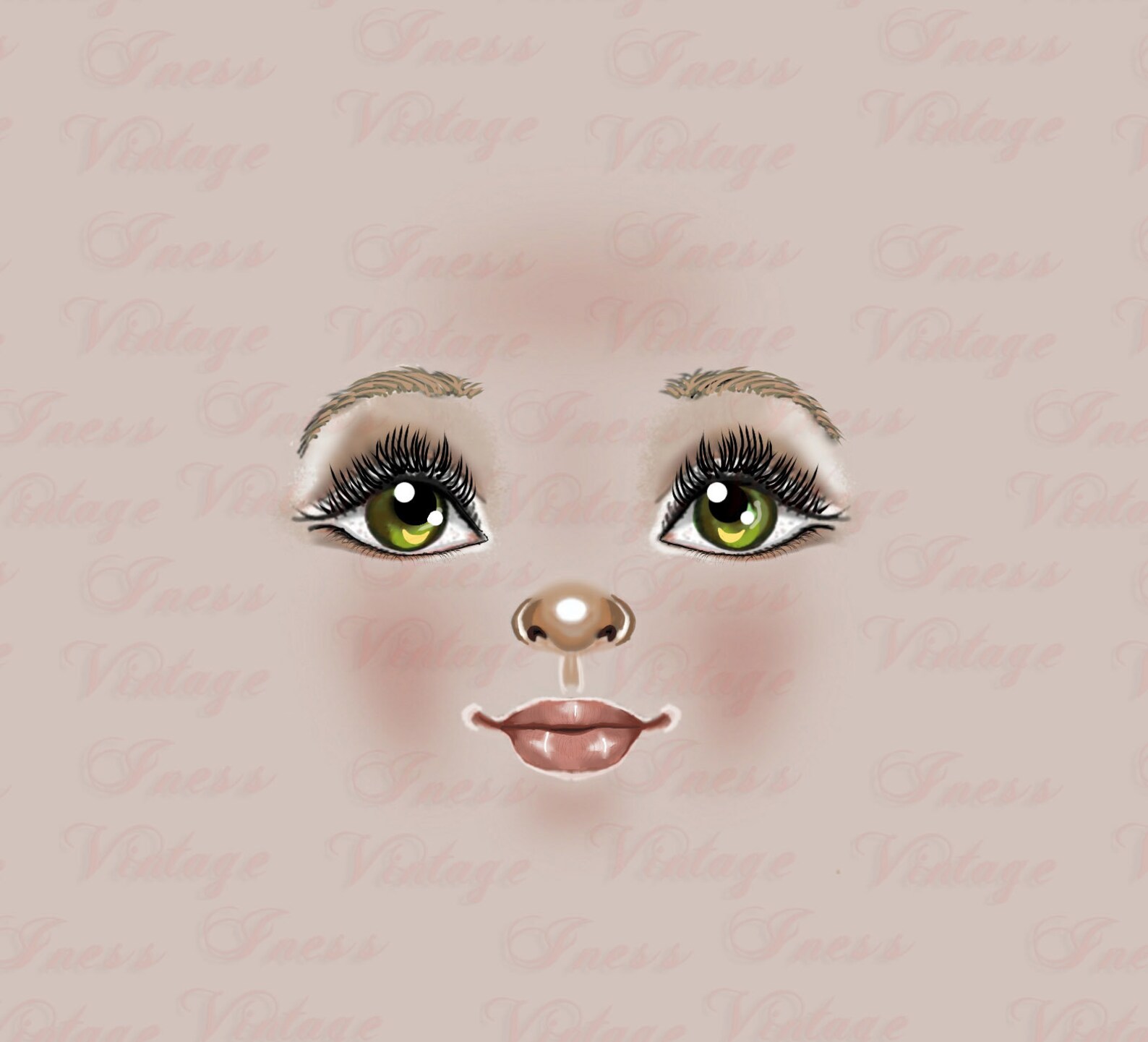 Doll Face Print, Facial Features on a Beige Background Doll Faces ...