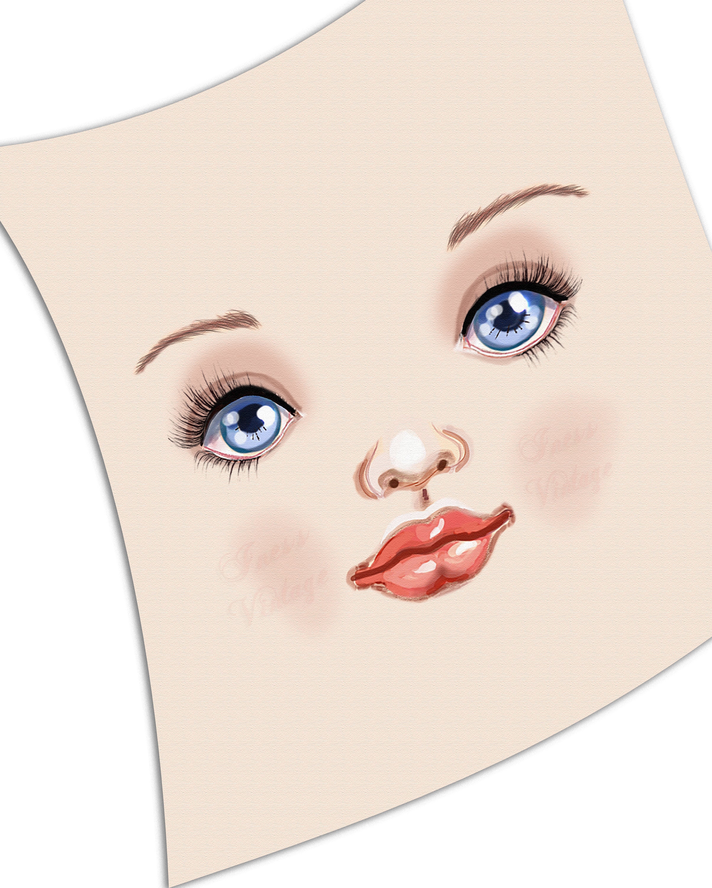 Doll Face Print Download Beautiful Face Clipart Blue - Etsy