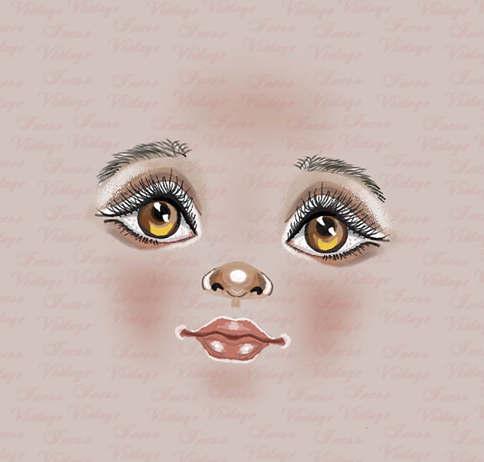 Doll Face Print, Beautiful Doll Faces, Clipart Eyes, Lips, Nose ...
