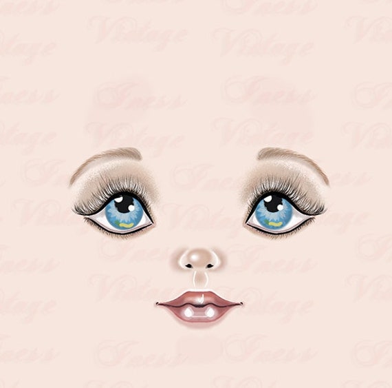 Doll face print beautiful doll faces clipart eyes lips | Etsy