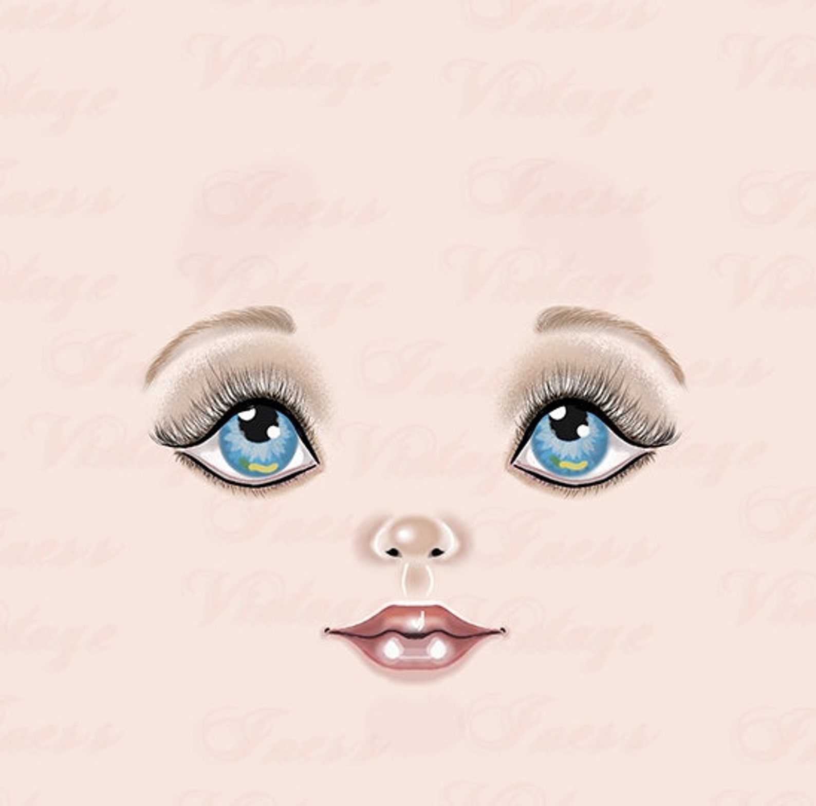 Doll Face Print, Beautiful Doll Faces, Clipart, Eyes, Lips, Nose ...