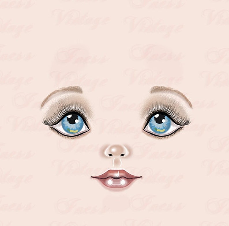 Doll Face Print, Beautiful Doll Faces, Clipart, Eyes, Lips, Nose ...