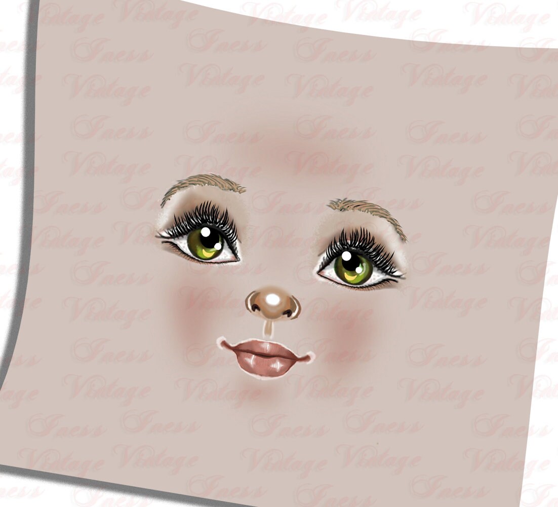 Doll Face Print, Facial Features on a Beige Background Doll Faces ...