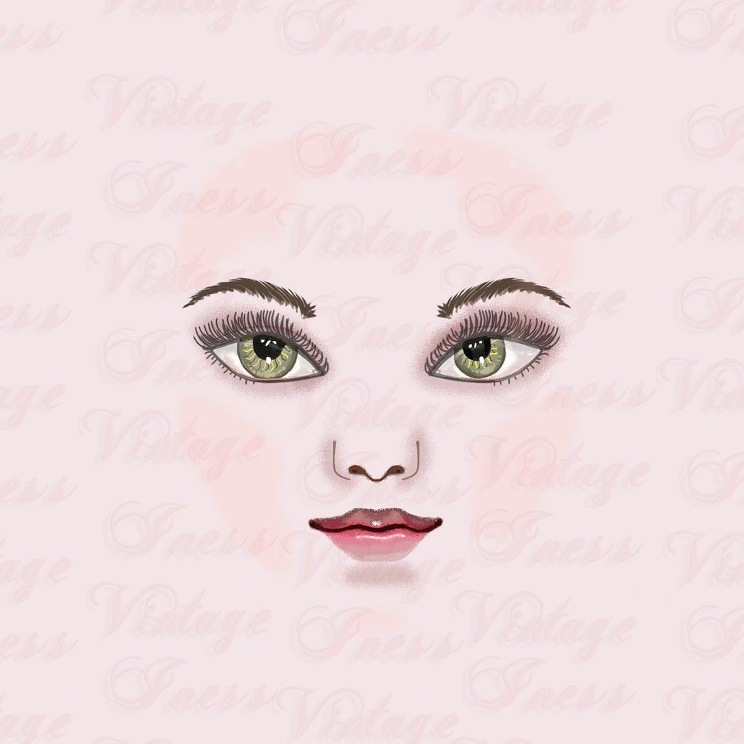 Doll Face Print, Big Green Eyes, Beautiful Doll Face, Clipart Eyes ...