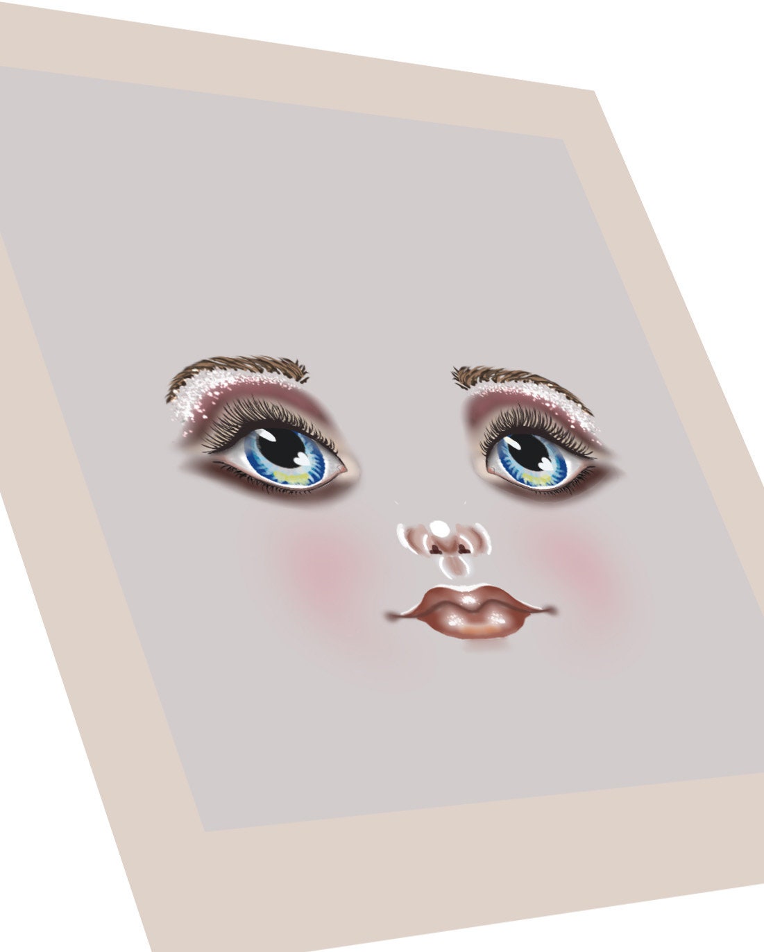 Doll Face Print, Beautiful Doll Faces, Clipart Eyes, Lips, Nose, Blue ...