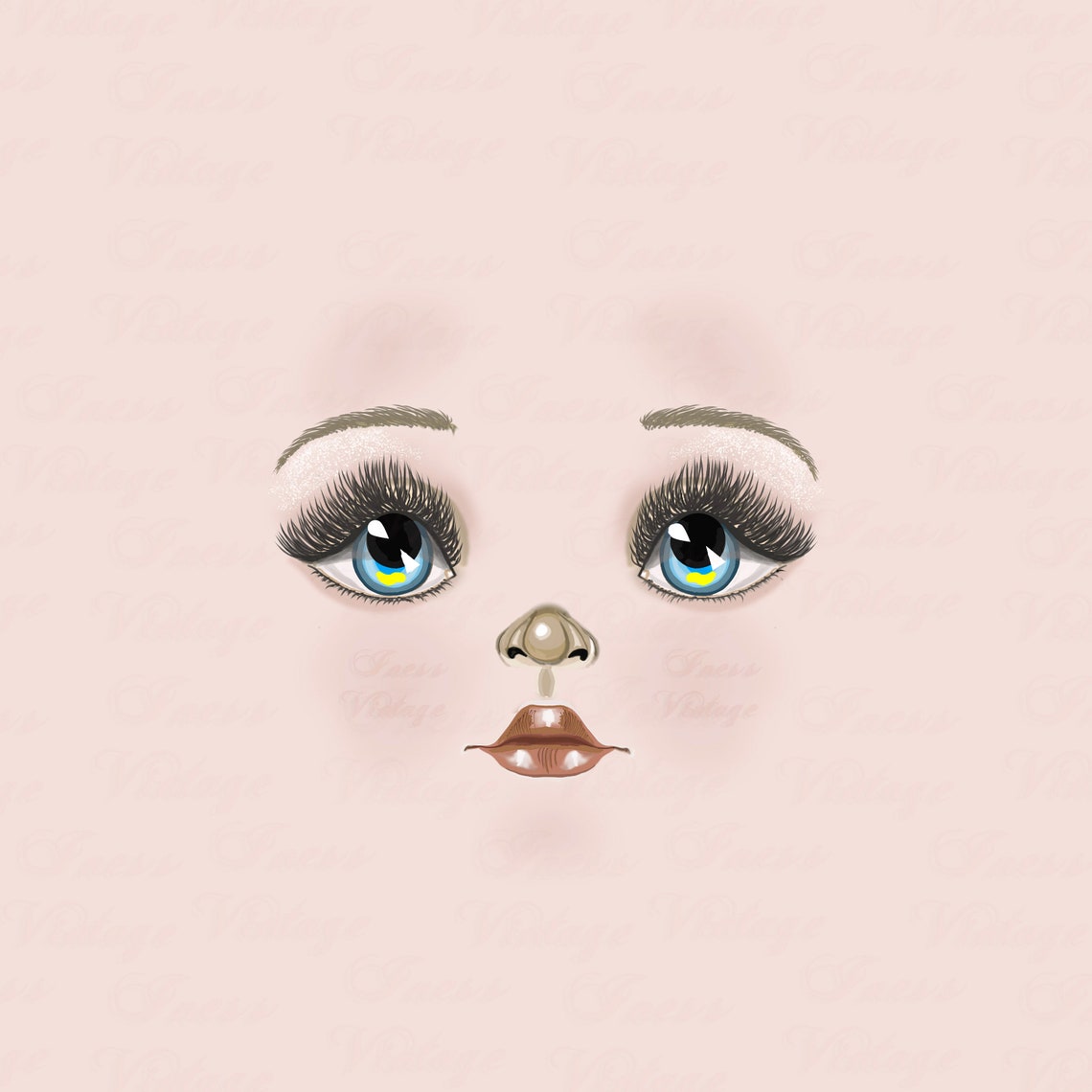 Doll Face Print Beautiful Face Clipart Eyes Lips Nose | Etsy