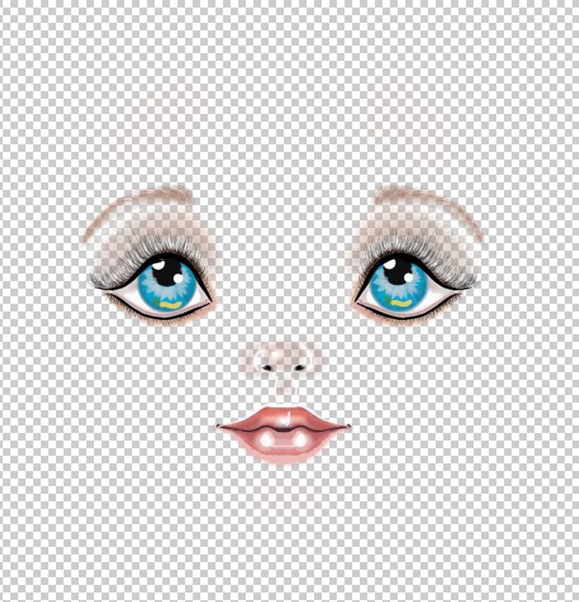 Doll Face Print Beautiful Doll Faces Clipart Eyes Lips - Etsy