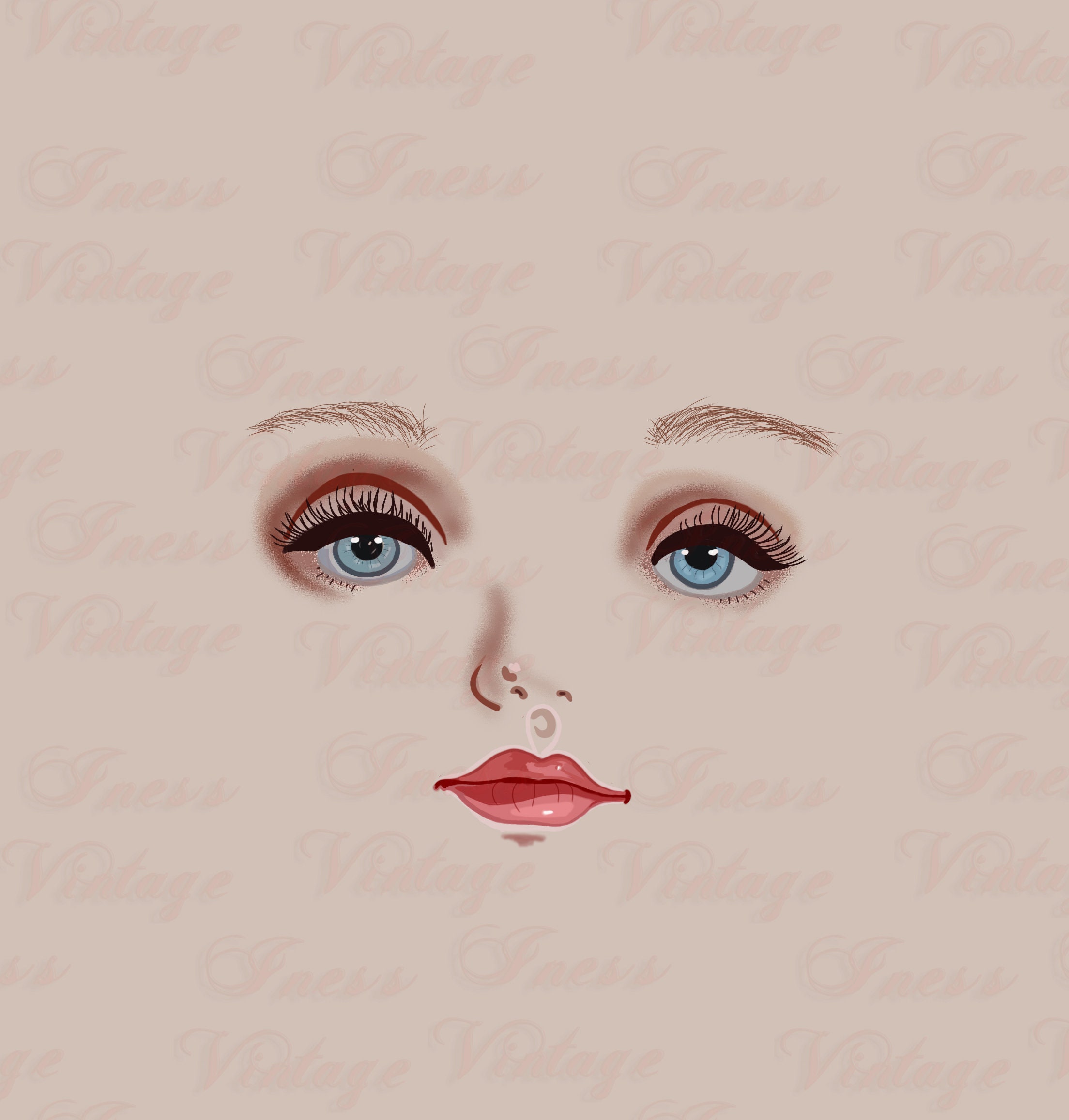 Doll Face Print Download Beautiful Face Blue Eyeson Lips - Etsy