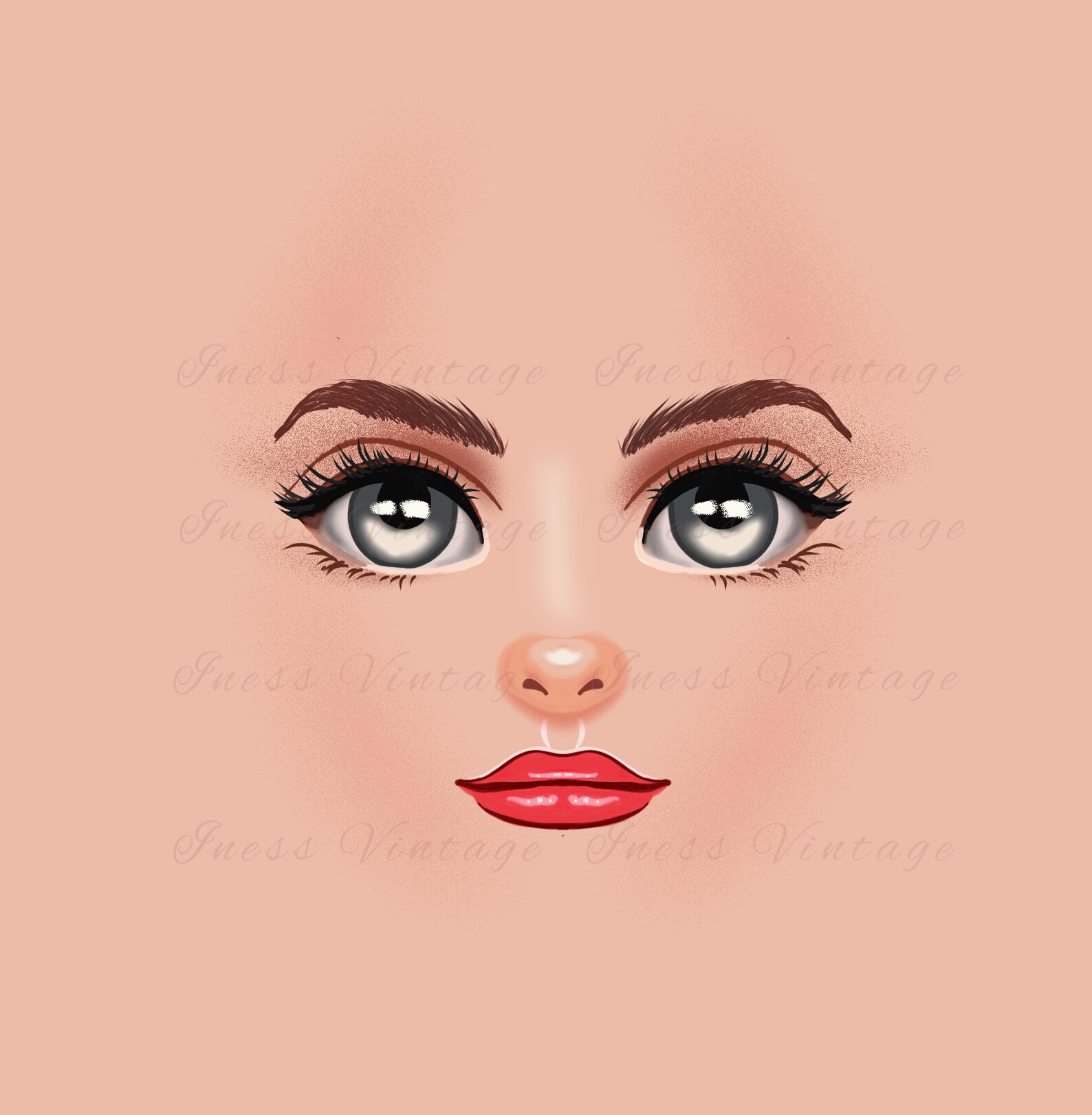 Doll Face Print, Grey Eyes, Beautiful Doll Faces, Clipart Eyes, Lips ...