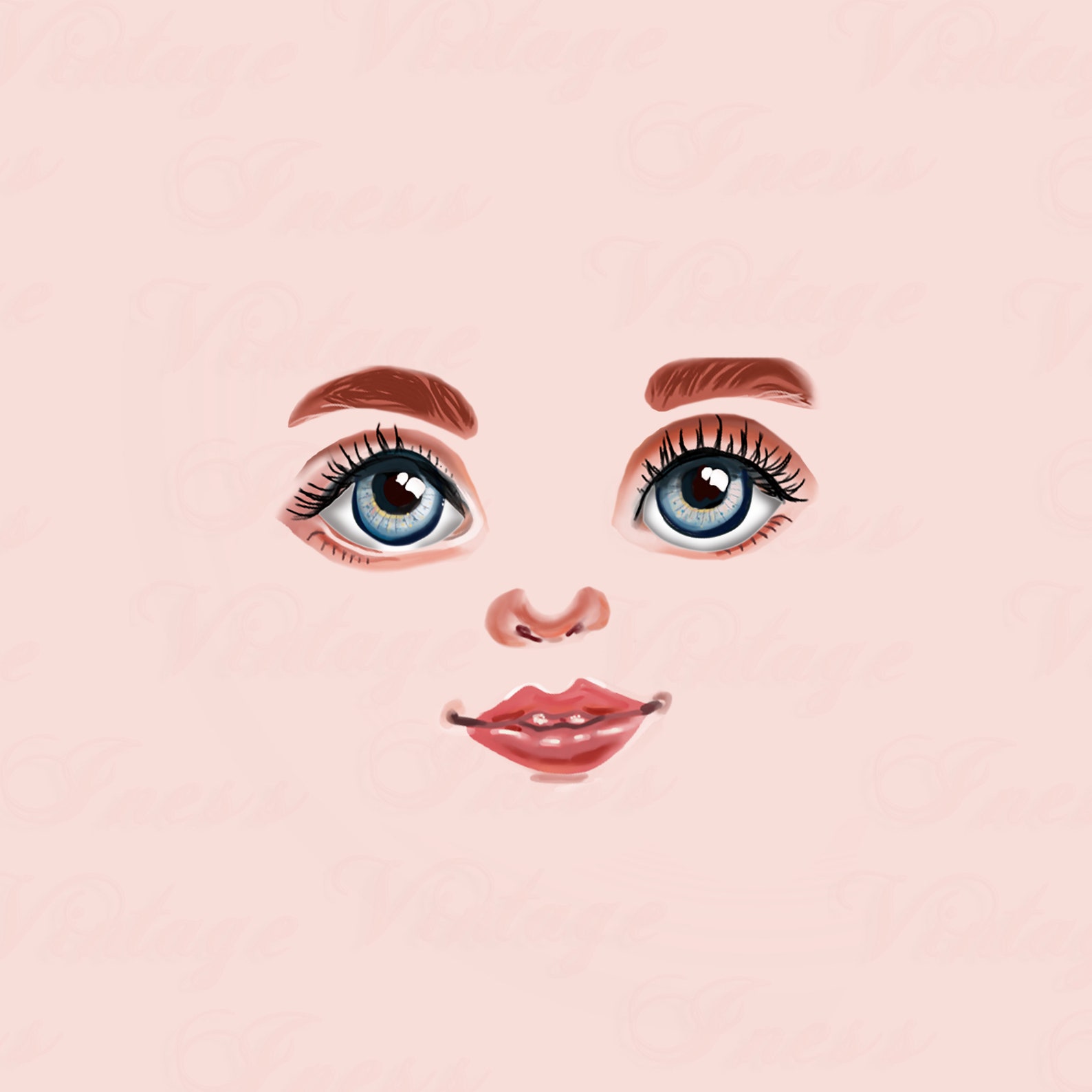 Girl Face, Doll Face, Facial Features on a Transparent Background ...