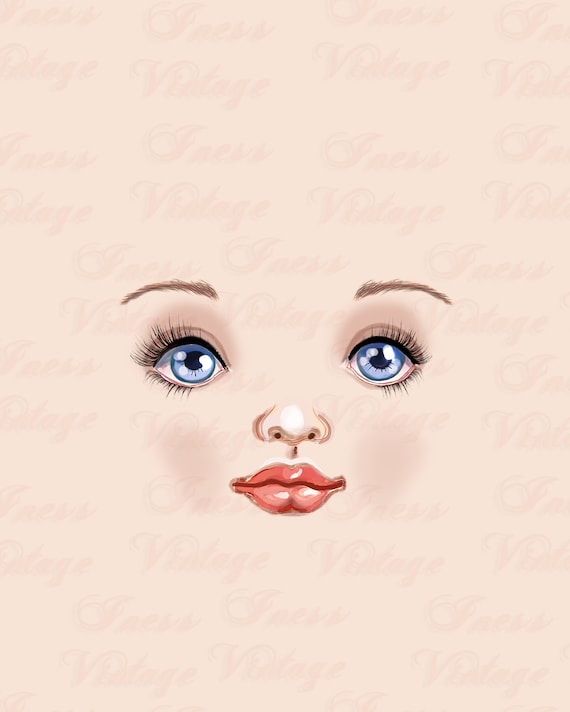 Doll Face Print Download Beautiful Face Clipart Blue - Etsy