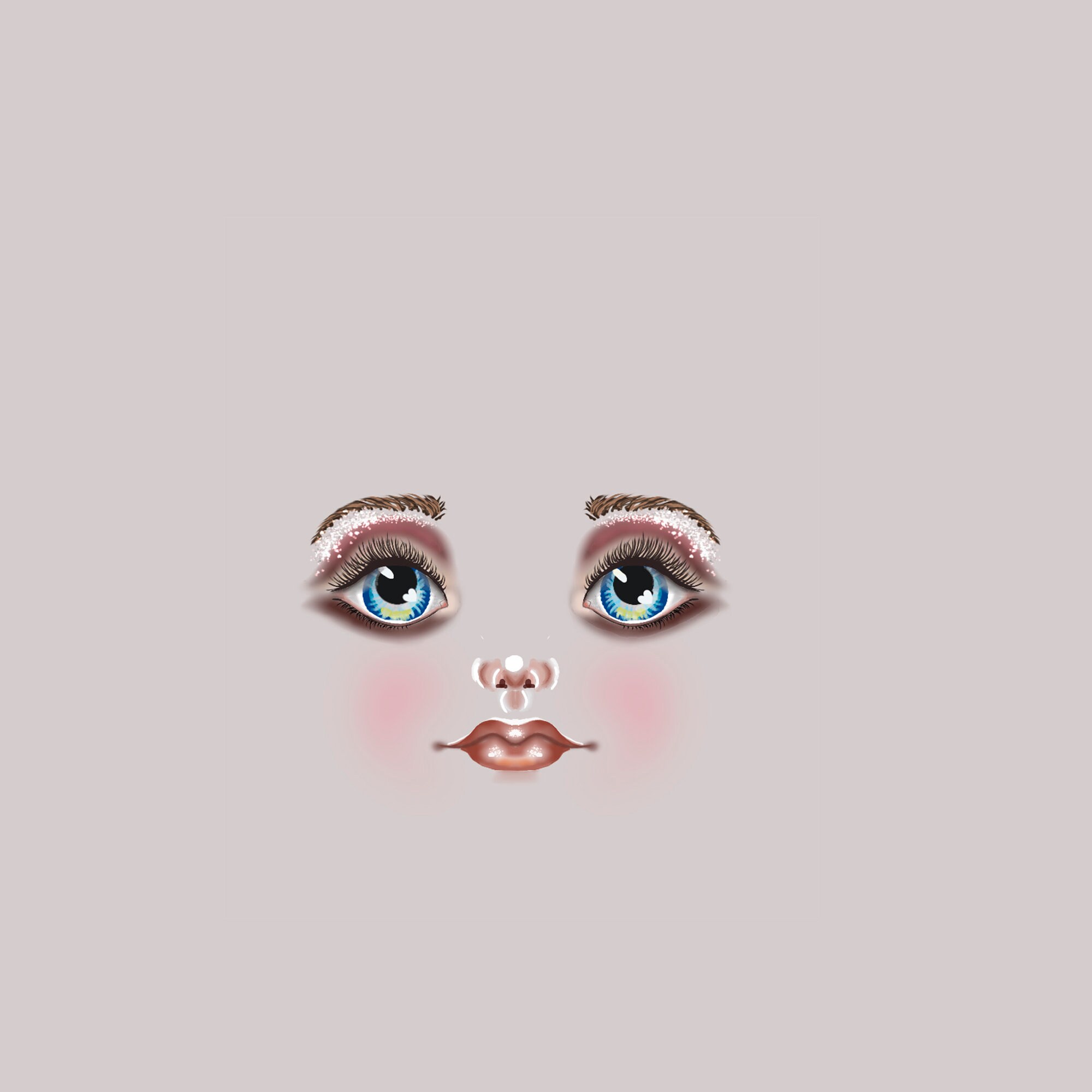 Doll Face Print, Beautiful Doll Faces, Clipart Eyes, Lips, Nose, Blue ...