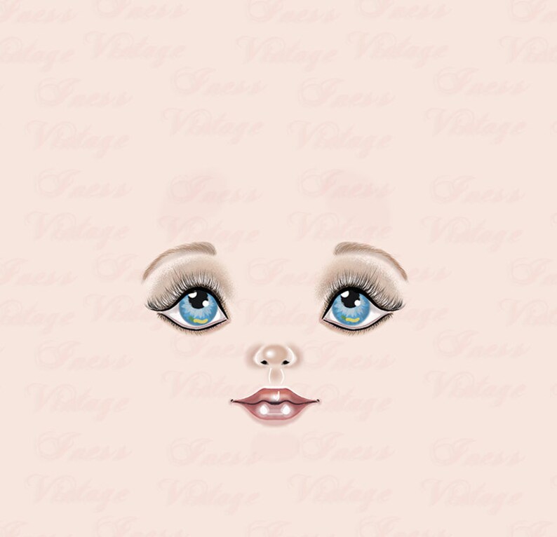 Doll Face Print Beautiful Doll Faces Clipart Eyes Lips | Etsy