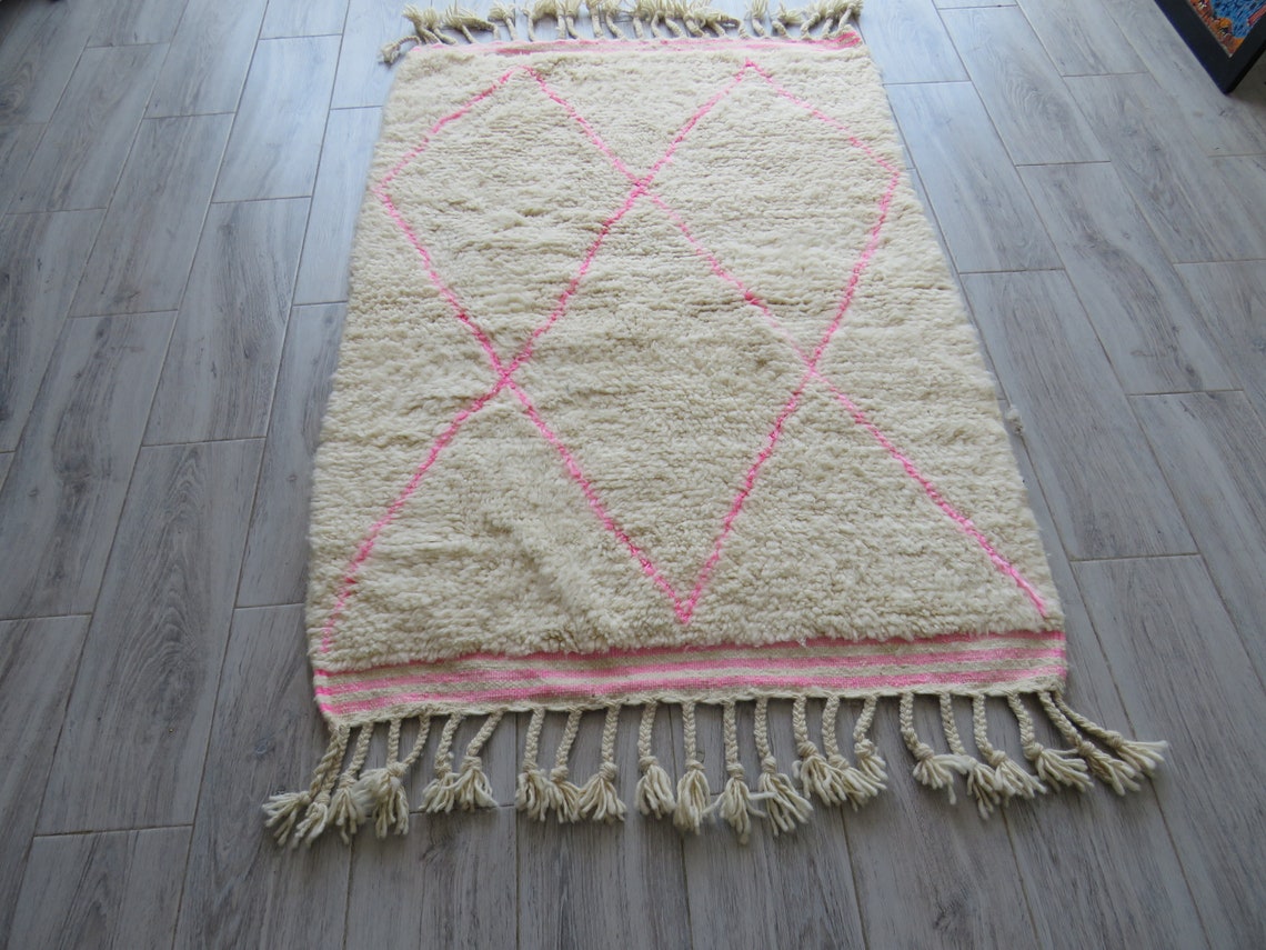 Pink Beni Ouarain Rug Authentic 100% Wool Area Rug Moroccan - Etsy