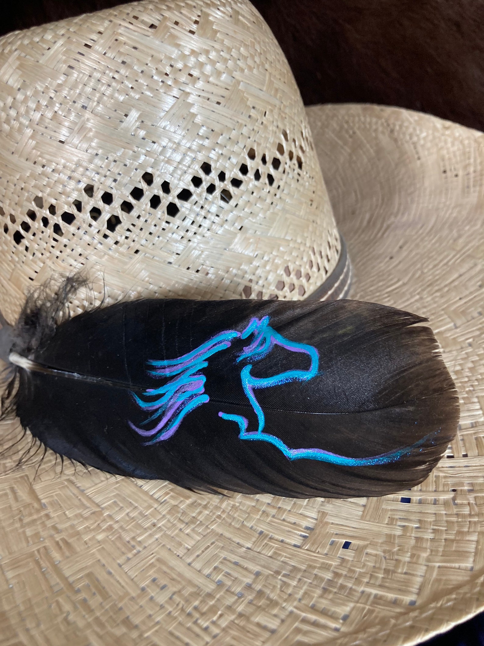 Horse Feather: Medium Black Feather With Turquoise, Purple Glitter - Etsy