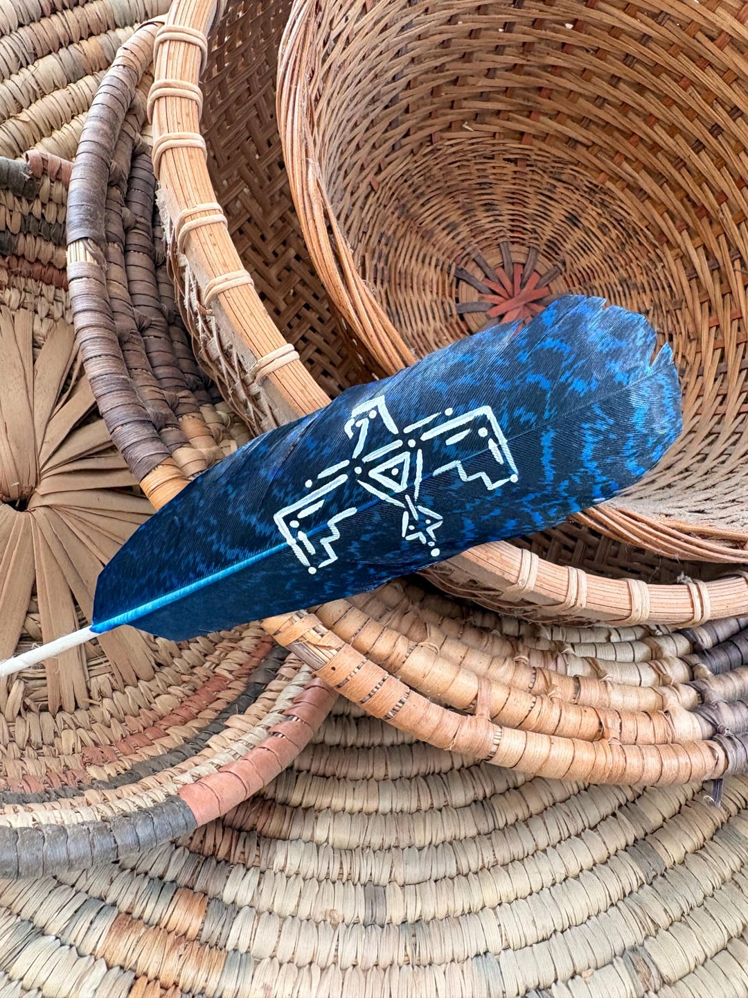 Hand Painted Thunderbird Feather: Navy Blue Talisman - Etsy