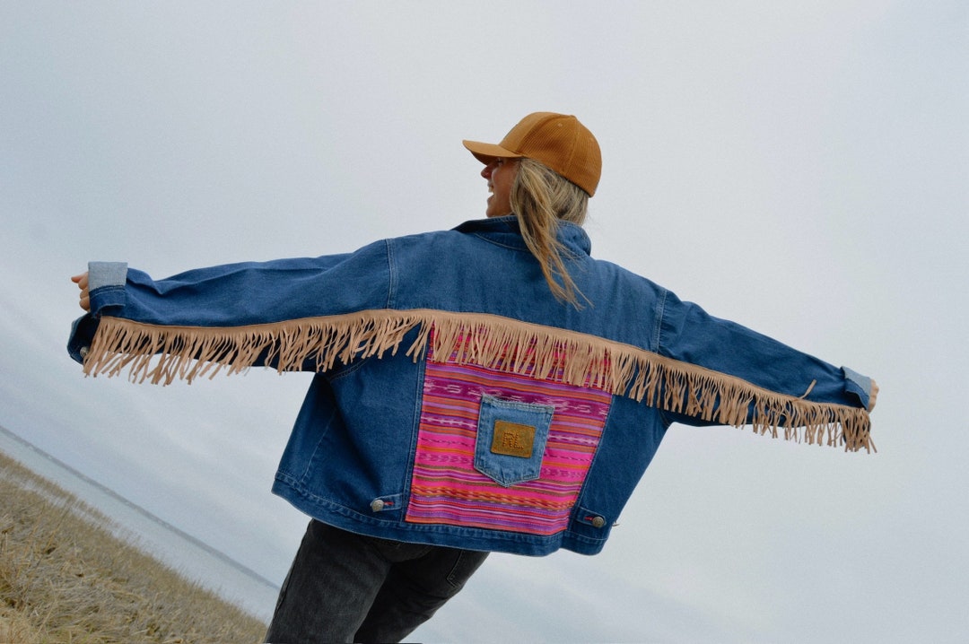 Upcycled Western Fringe Denim Jacket - Etsy