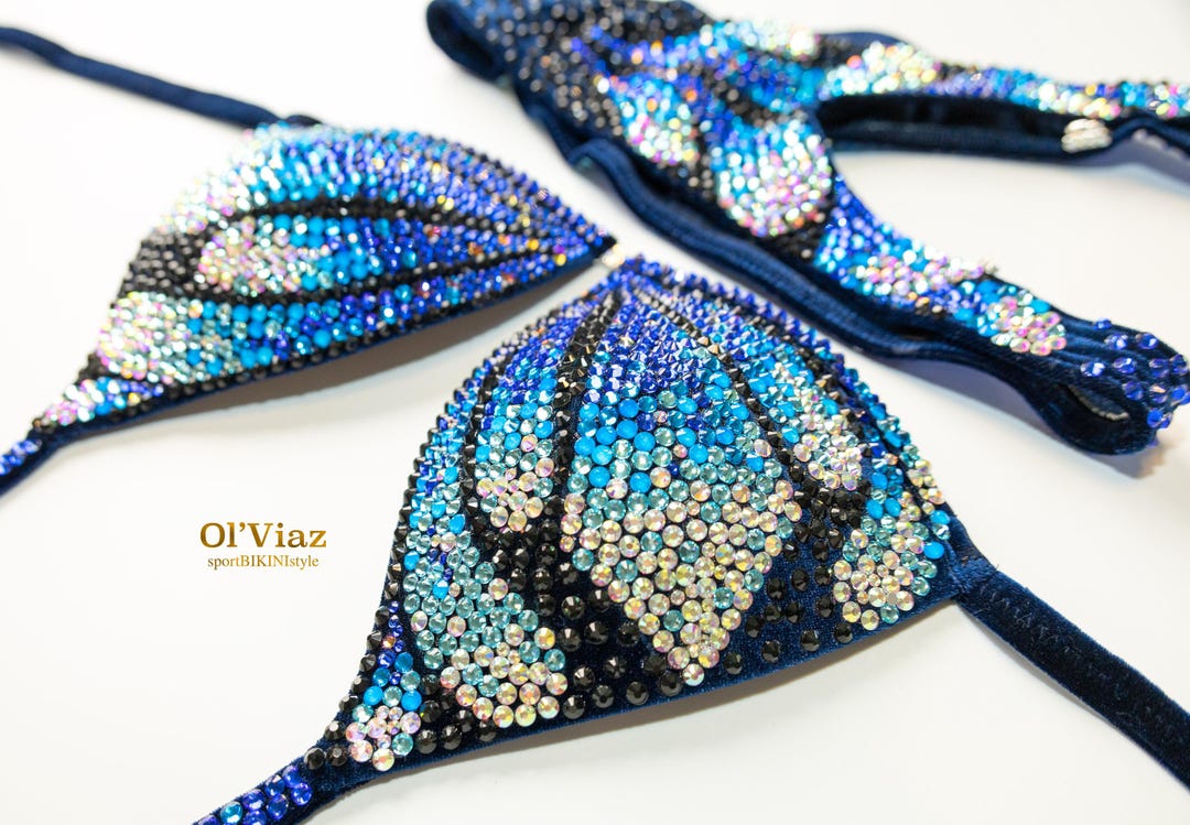 Navy Blue Velvet Competition Figure Suit With Crystals/bikini Set ...