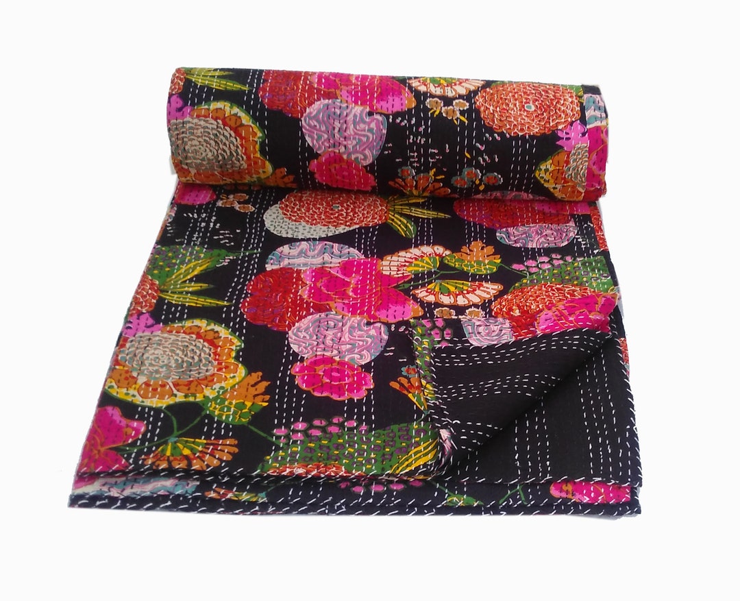 Vintage Kantha Quilt Gudri, Handmade Kantha Ethnic Stitch Decorative ...