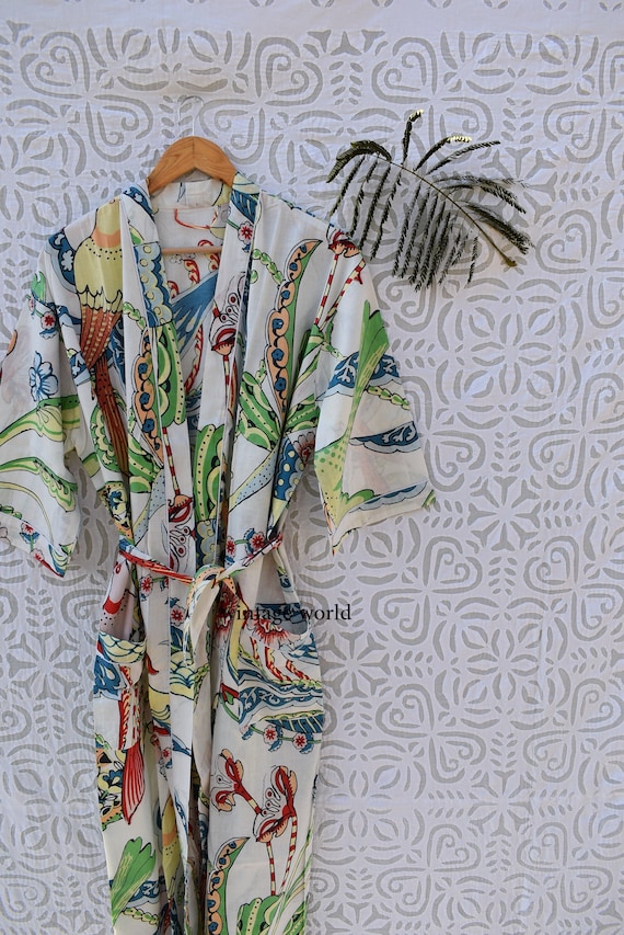 Peacock Womens kimono robes jacket summer cotton long short | Etsy