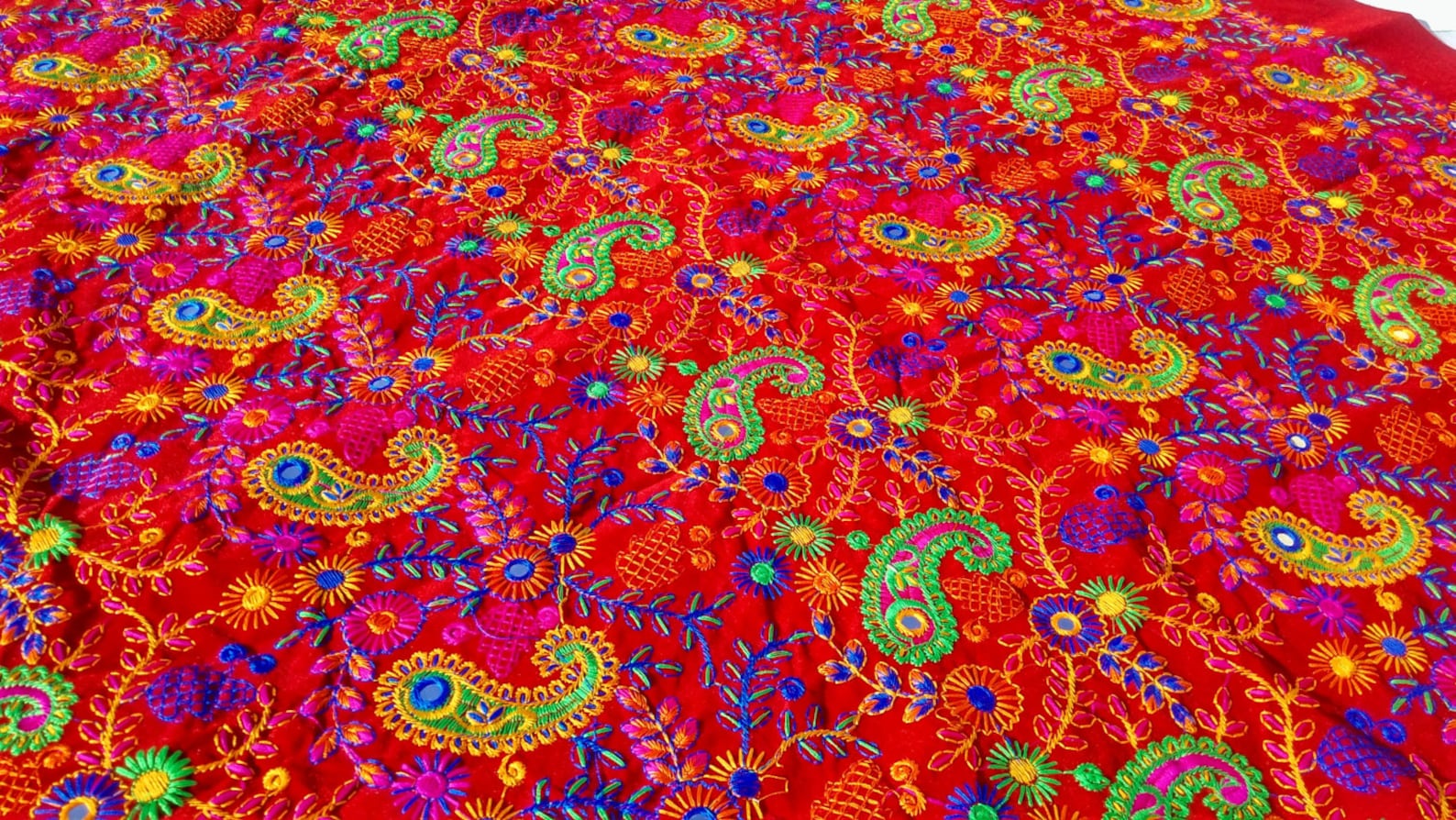 Red Craft Velvet embroidered fabric for crafting hand spun | Etsy