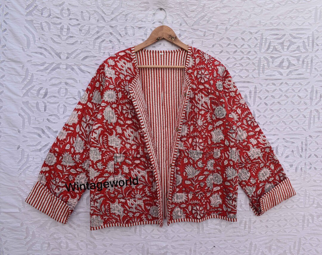 Reversible Flower Quilted Jacket Vintage Winter Summer Unisex Jackets ...