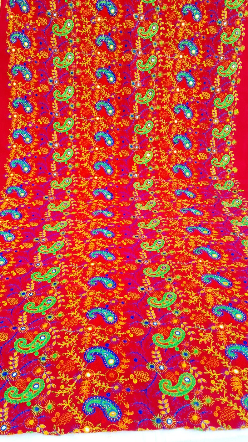 Red Craft Velvet Embroidered Fabric for Crafting, Hand Spun Fabric for ...
