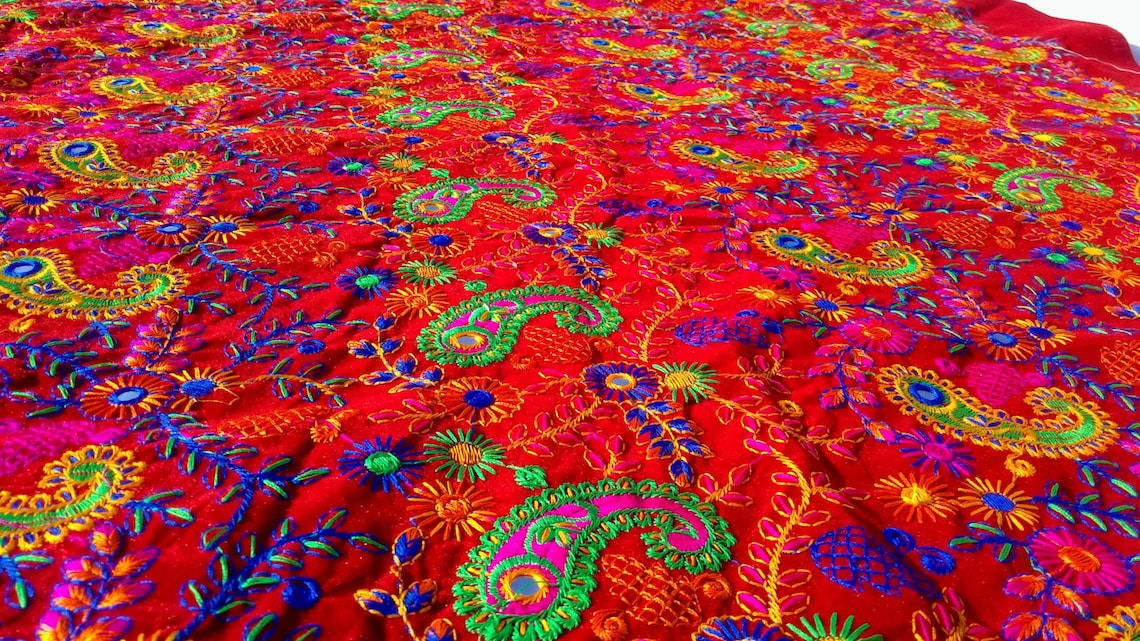 Red Craft Velvet embroidered fabric for crafting hand spun | Etsy