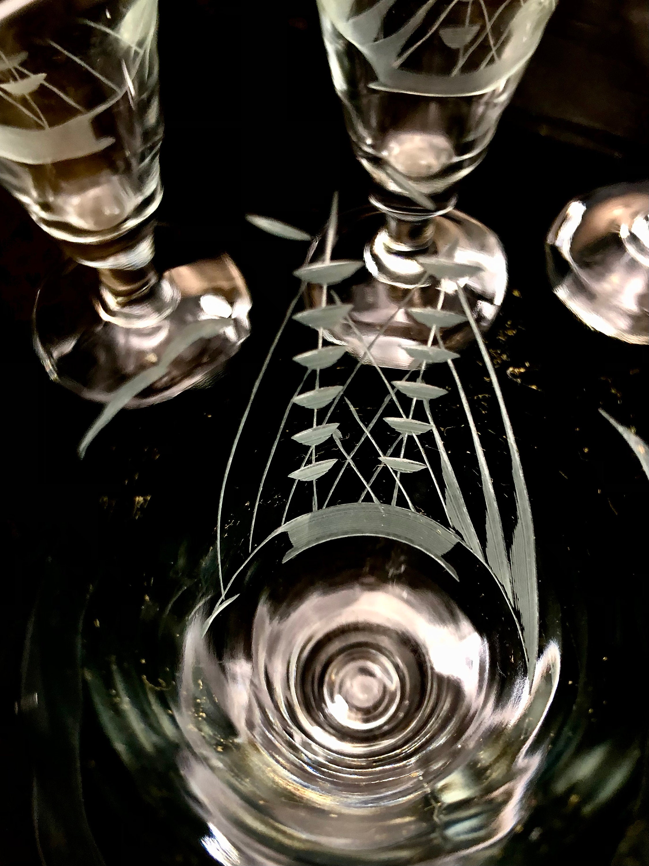 A Set of Six of Vintage Javit Crystal Etched Clipper Ship Pilsner ...