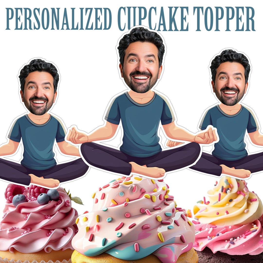 Yoga Male Cupcake Topper, Personalized Yogi Face Cupcake Topper ...