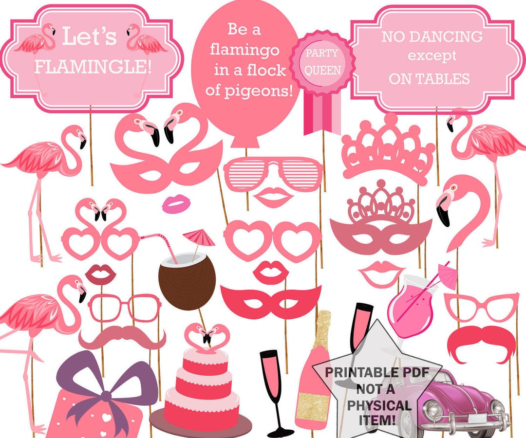 Flamingo Party Photo Booth Props: Tropical Birthday (digital Download ...